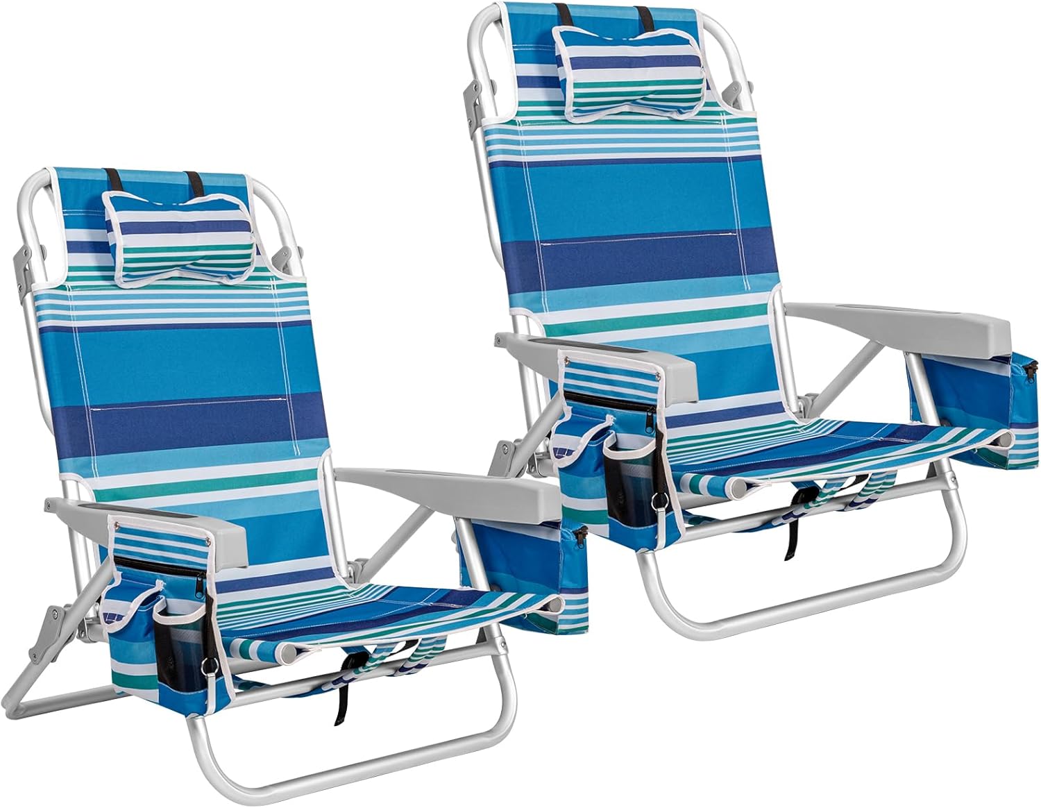 2 Pack 5-Position Beach Chair Classic Lay Flat Folding Backpack, Alumi ...
