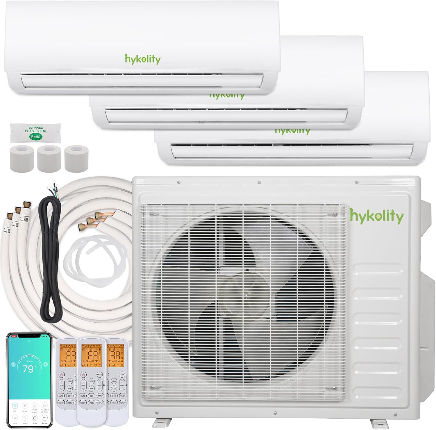 Tri Zone 27,000 BTU (9K 9K 12K BTU) Wifi Enabled Mini Split Air Condit ...