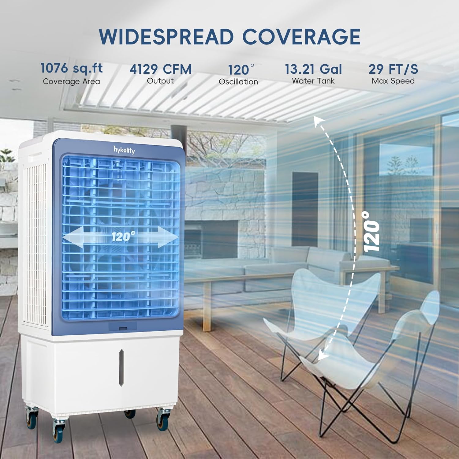 HYKOLITY Evaporative Air Cooler 4,129 CFM for 1076 Sq. Ft, 3-Speed Por ...