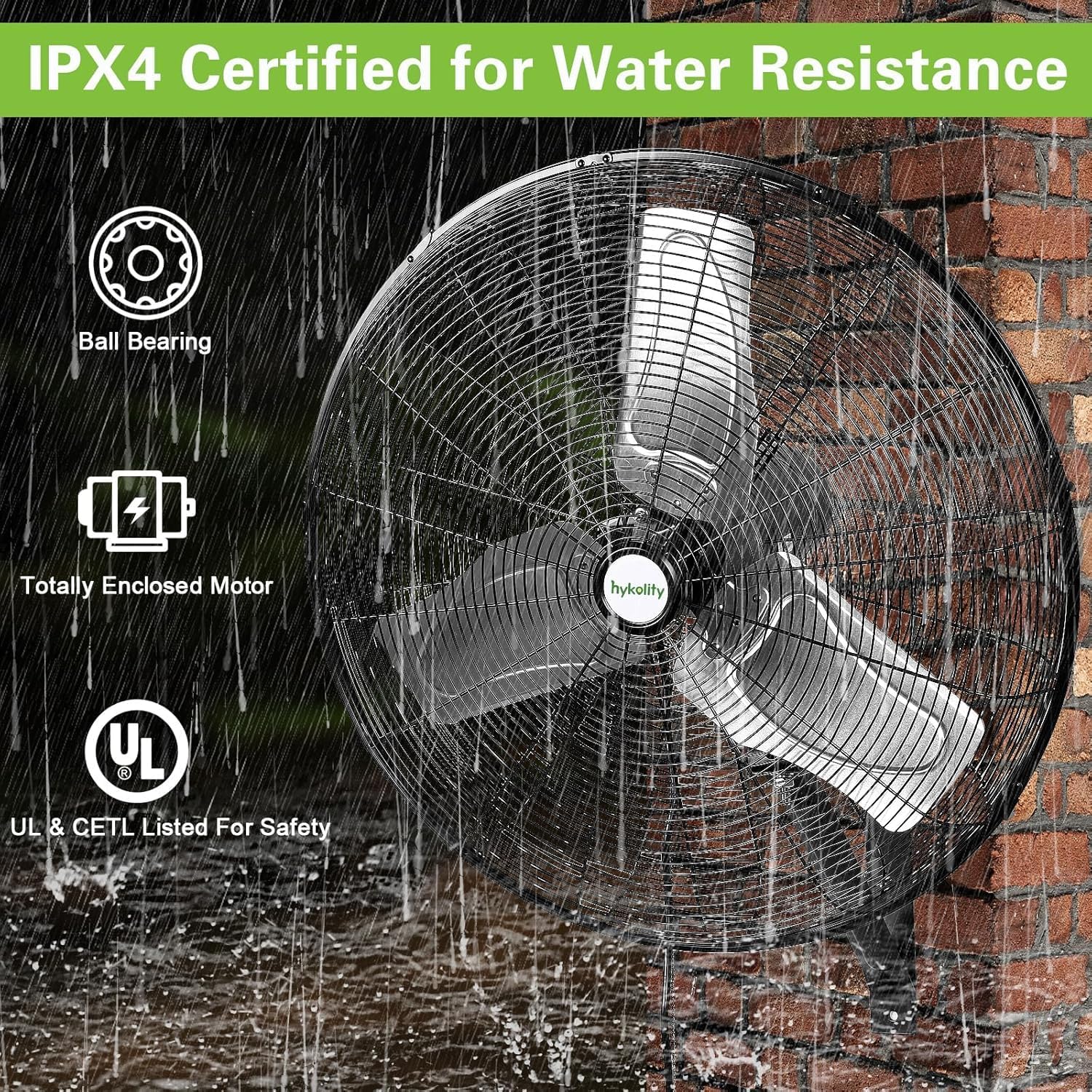 hykolity 6300 CFM 24'' Outdoor Oscillating Wall Fan, 3-Speed High Velo ...