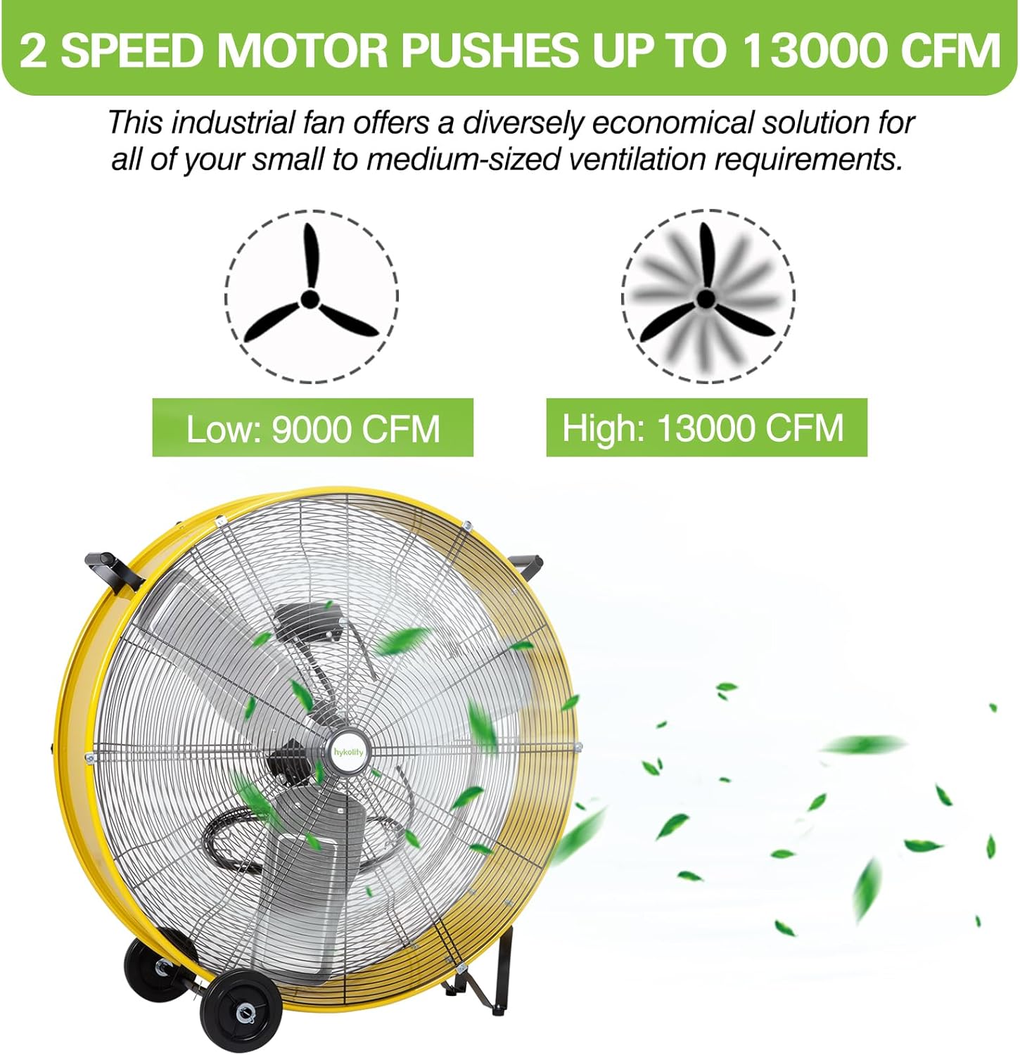 HYKOLITY 30 in. 2-Speed 13000 CFM High Velocity Drum Fan, Heavy Duty I ...