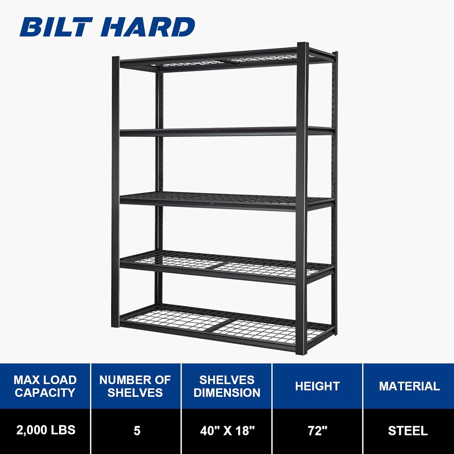 2000LBS Heavy Duty Garage Shelving, Adjustable 5-Tier Storage Shelves ...