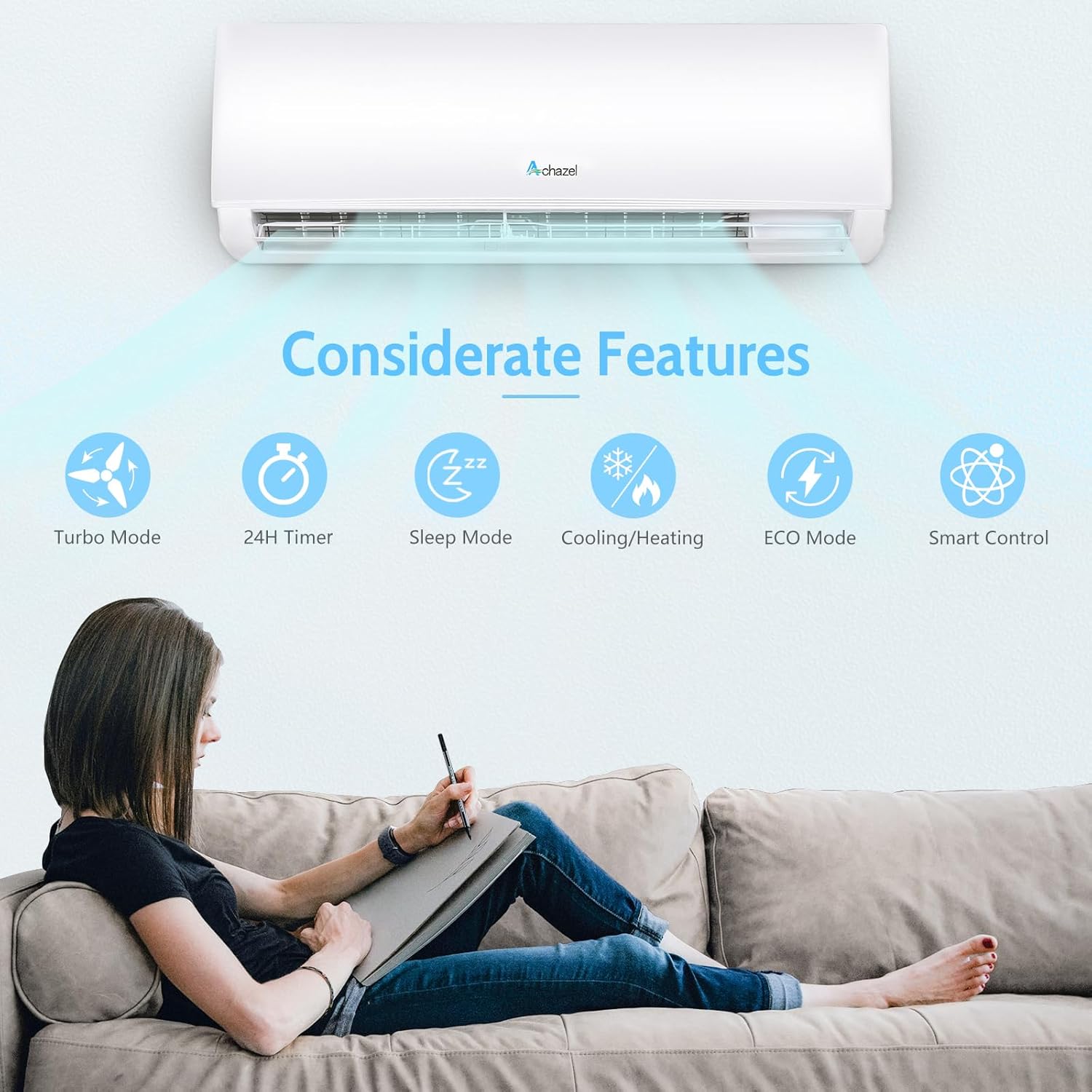 ACHAZEL Wifi Enabled 9,000 BTU Mini Split Air Conditioner & Heater ...