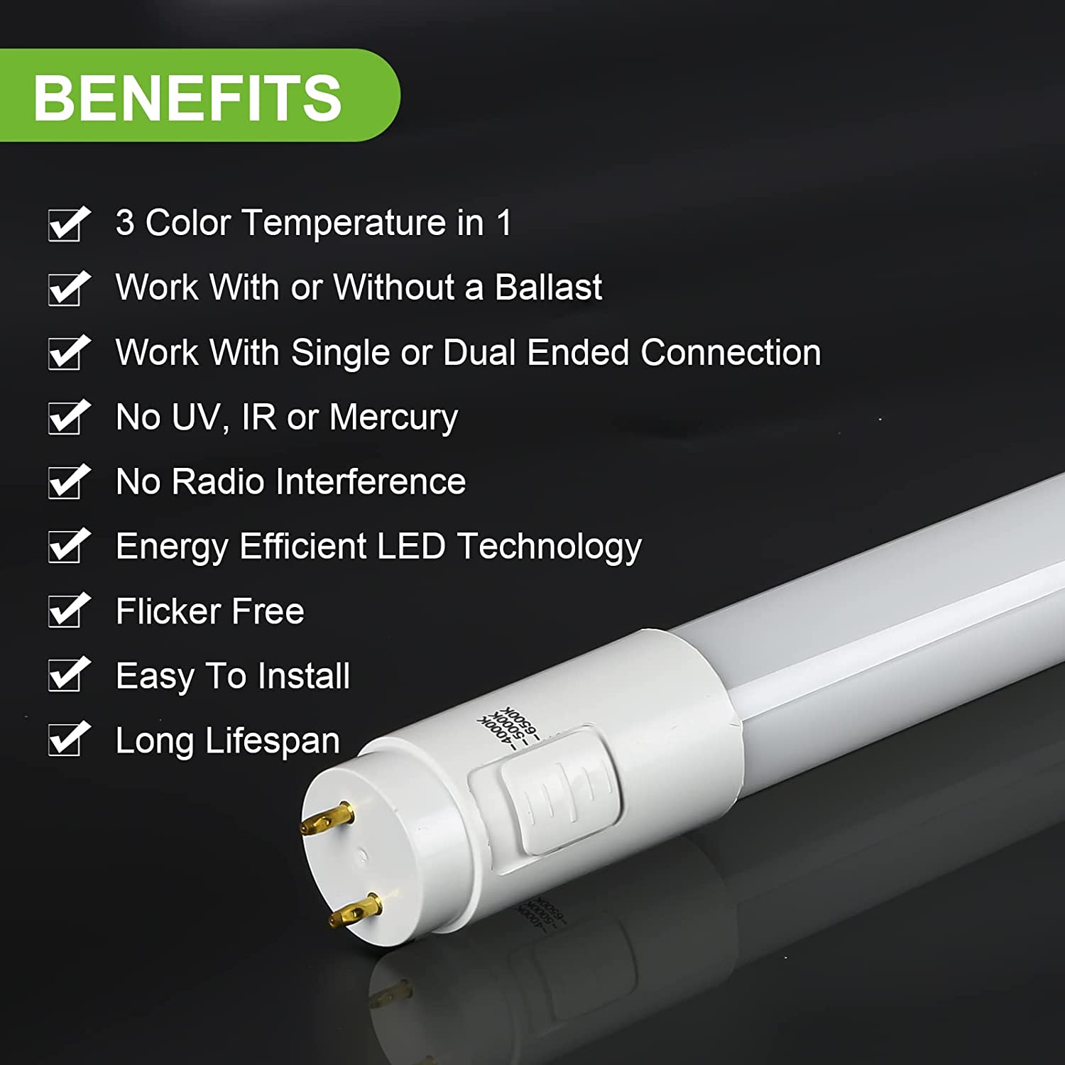 4FT LED T8 Hybrid Type A+B Light Tube, 18W, 4000K/5000K/6500K – Hykolity