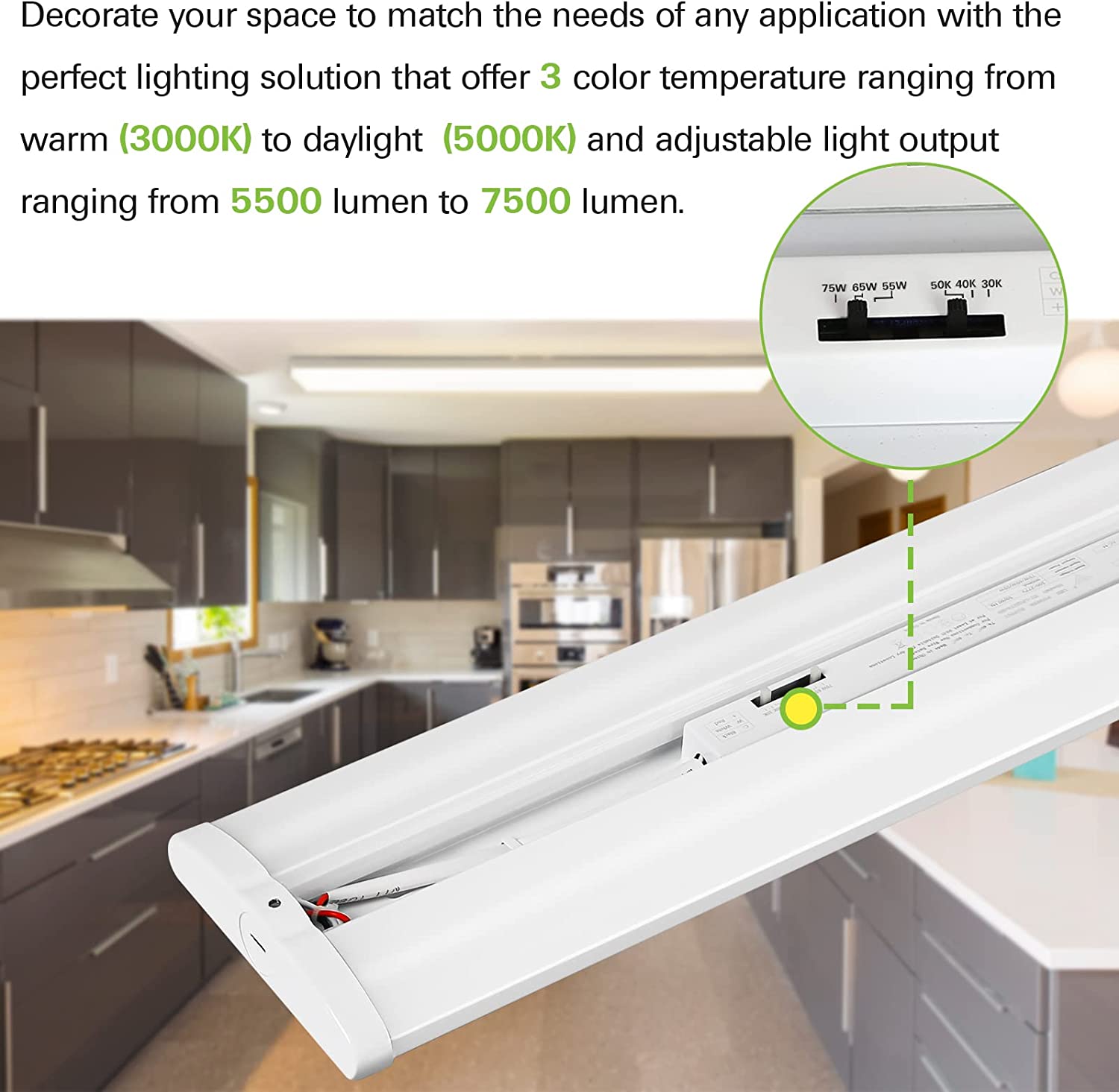 4FT Ultra Slim LED Wraparound Light, 55W/65W/75W, 3000K/4000K/5000K, E ...