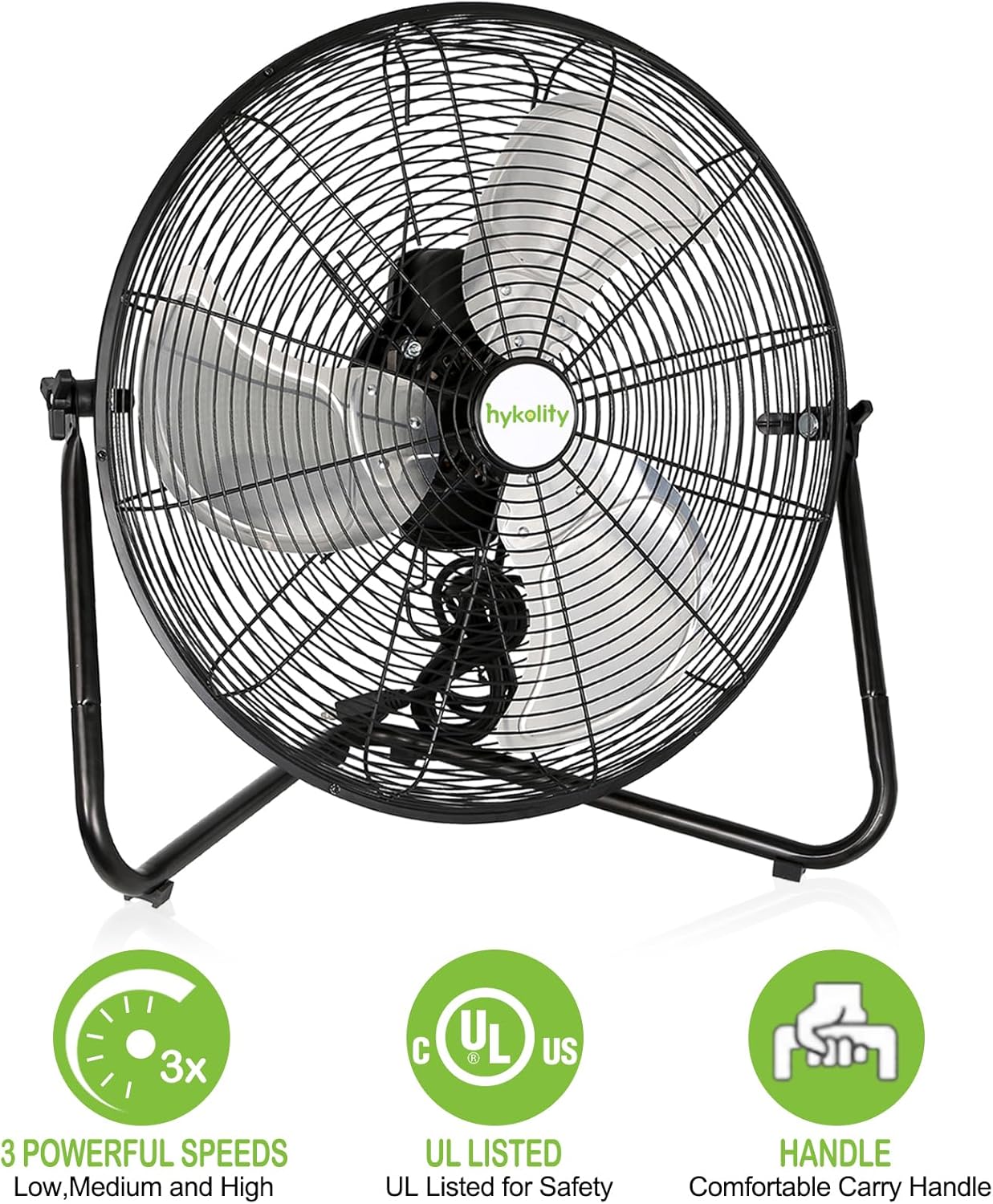 HYKOLITY 4600 CFM 20" High Velocity Floor Fan, 3-Speed Heavy Duty Meta ...