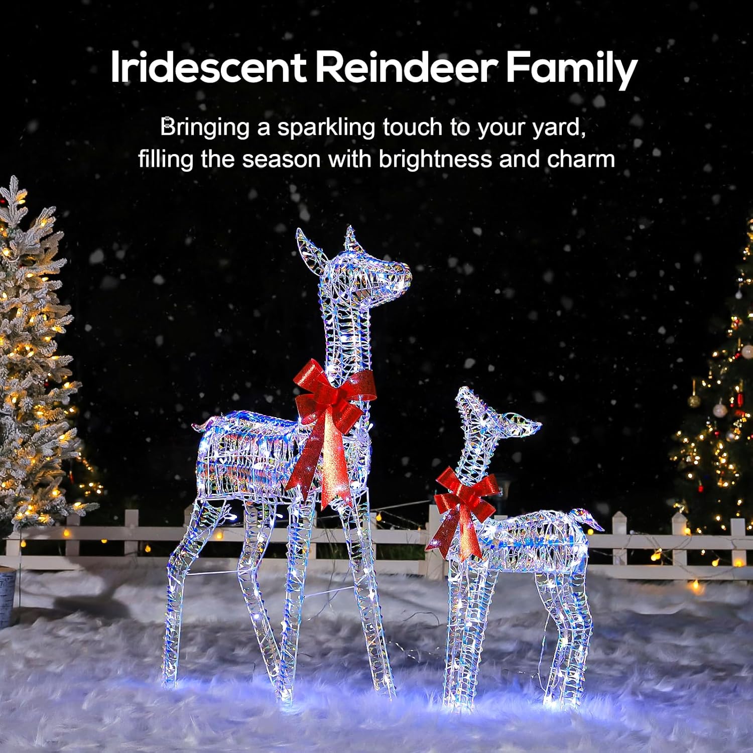 3.5' 3D Pre-lit Iridescent Christmas Reindeers, 2-Piece Lighted Deer ...