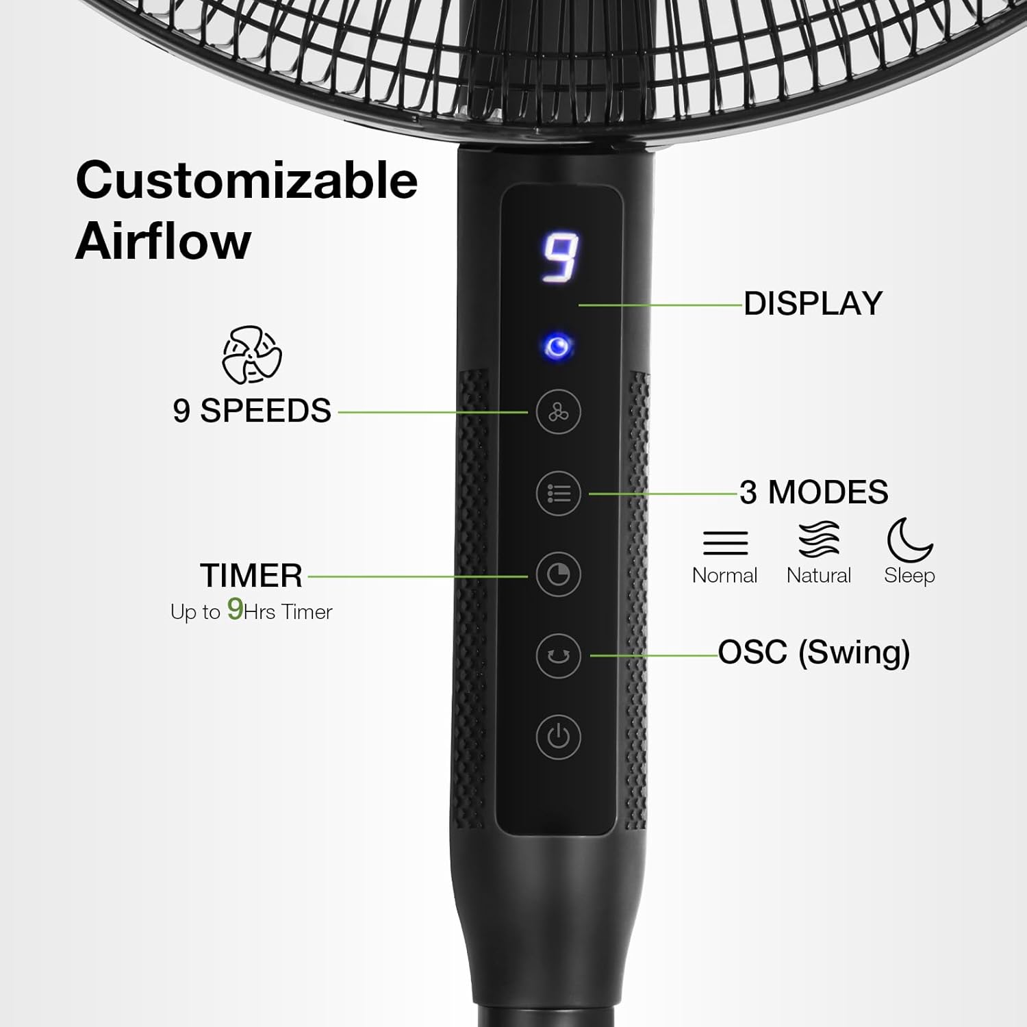 Ultra Quiet 16'' DC Motor Pedestal Fan with Remote – 9-Speed Oscillati ...