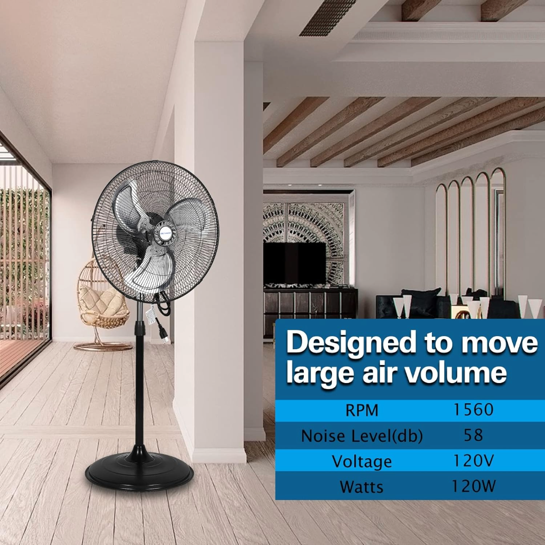 18" High Velocity Pedestal Oscillating Fan, 3-Speed Standing Fan – Hykolity