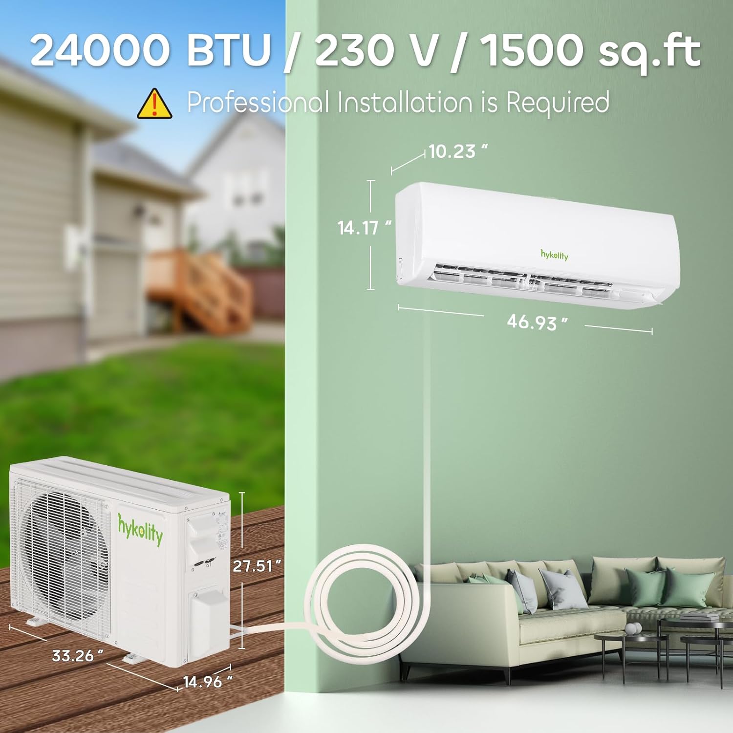 HYKOLITY Wifi Enabled 24,000 BTU Mini Split Air Conditioner & Heater ...