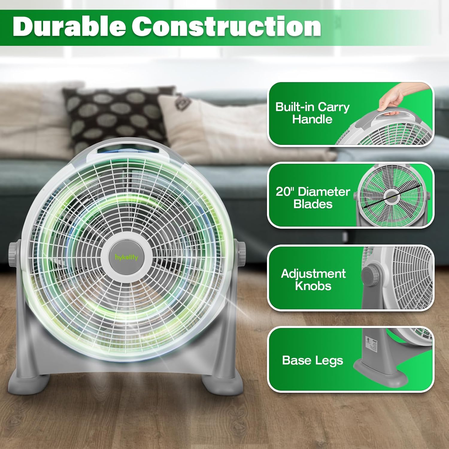 20" Pivoting Air Circulator Fan, 3-Speed High Velocity – Hykolity