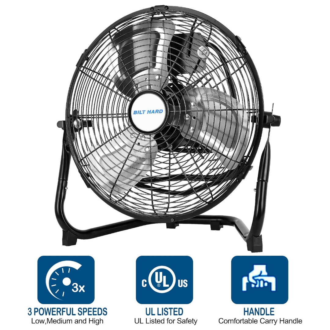 12" 3-Speed High Velocity Heavy Duty Metal Floor Fan – Hykolity