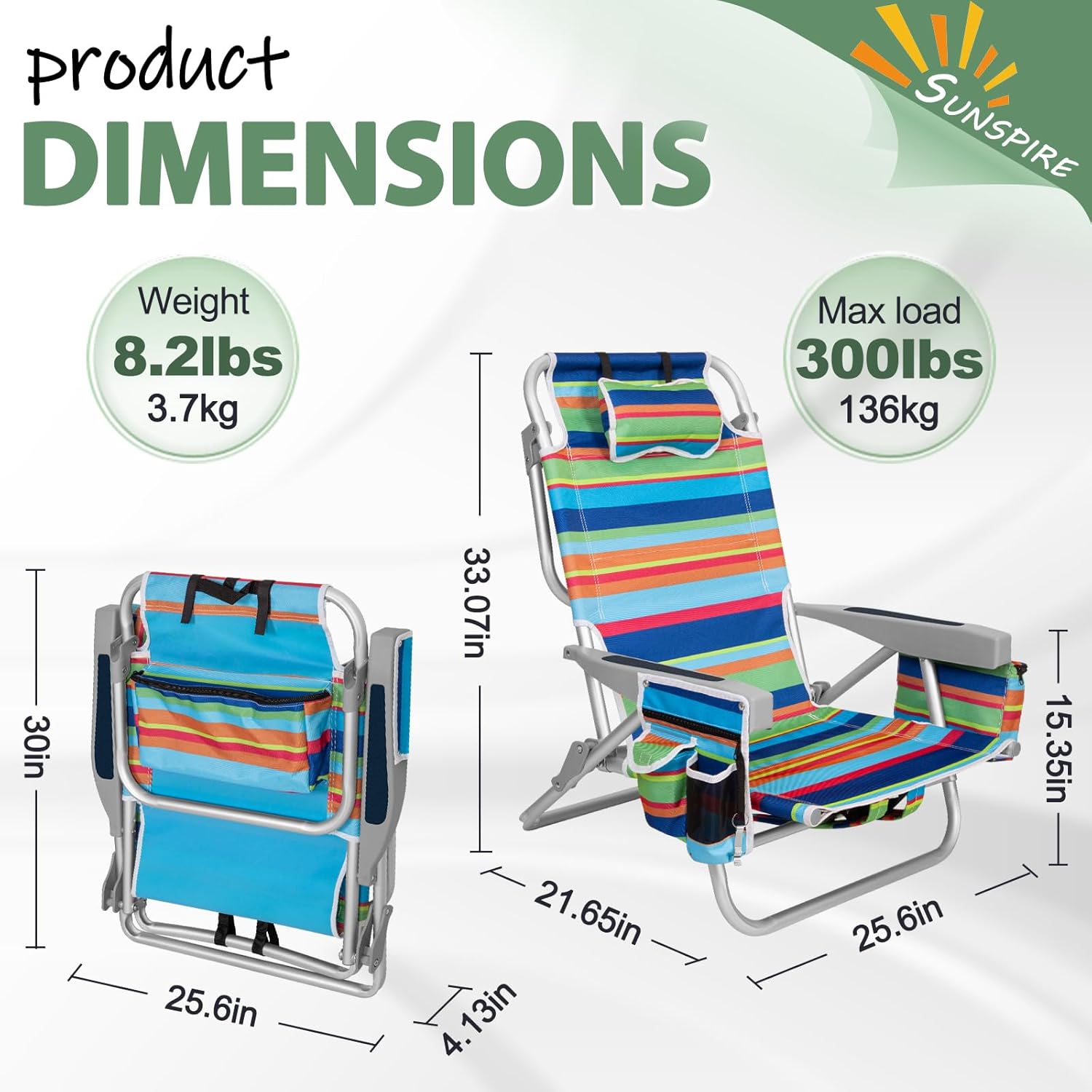 2 Pack 5-Position Beach Chair Classic Lay Flat Folding Backpack, Alumi ...