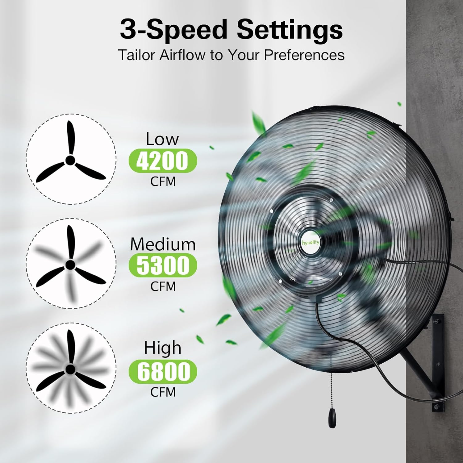 HYKOLITY 24” Outdoor Misting Wall Fan, 3-Speed High Velocity Industria ...
