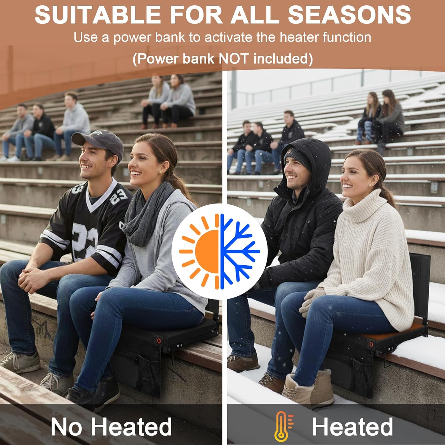 Romswi 2PK Heated Stadium Seats for with Back Support Bleachers, 3-Lev ...