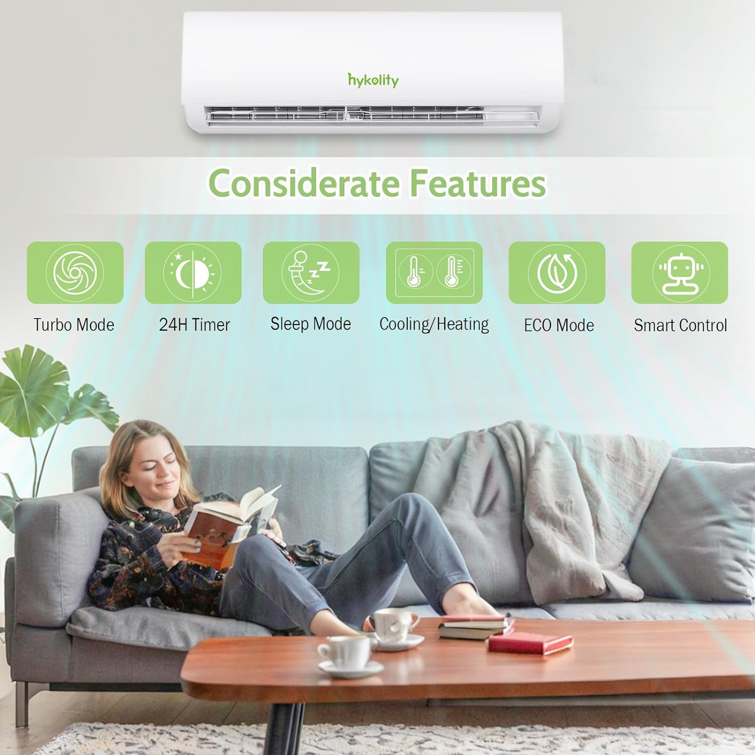 HYKOLITY Wifi Enabled 12,000 BTU Mini Split Air Conditioner & Heater ...