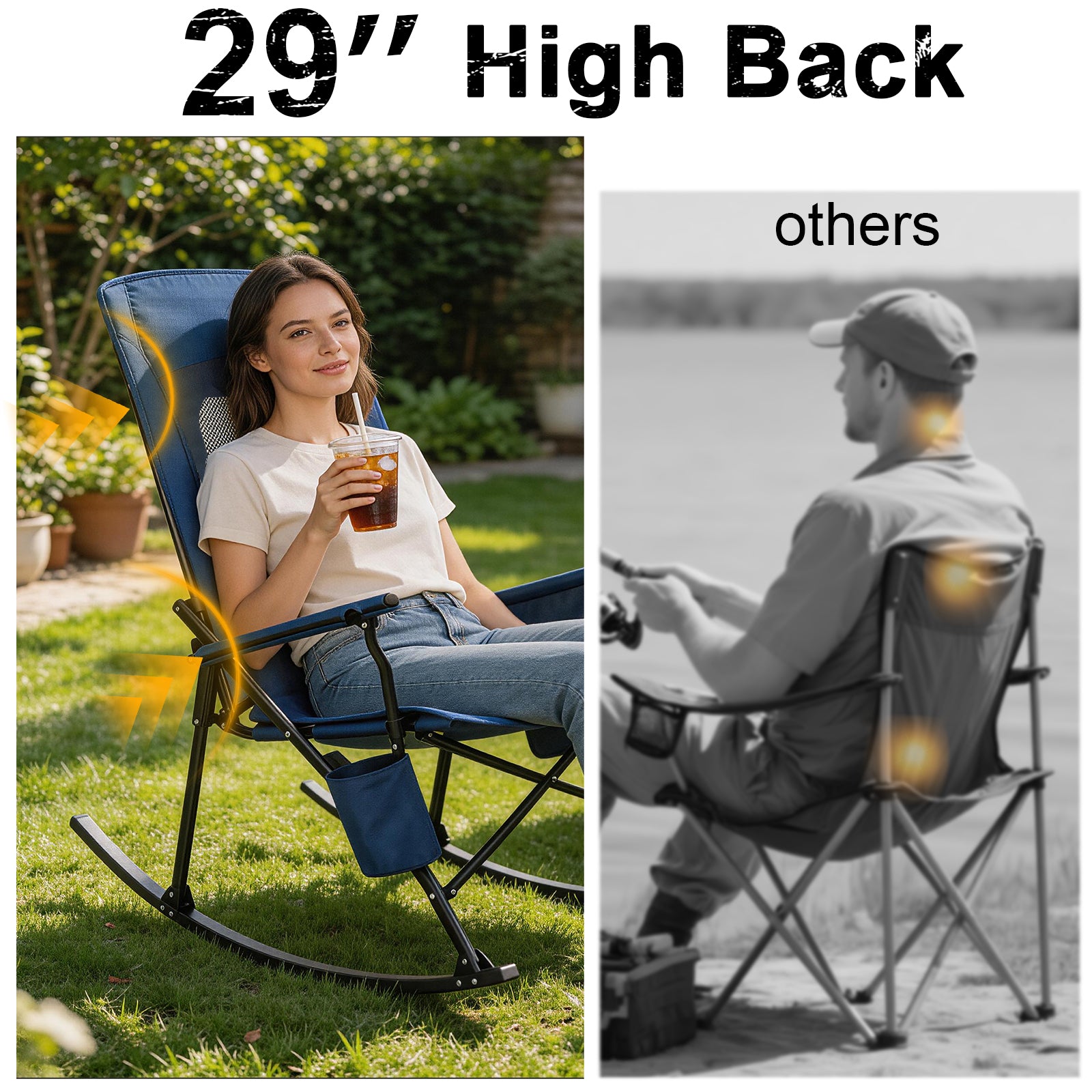 Romswi 2 Pack Rocking Camping Chair for Adult 400LBS Capacity, Heavy D ...
