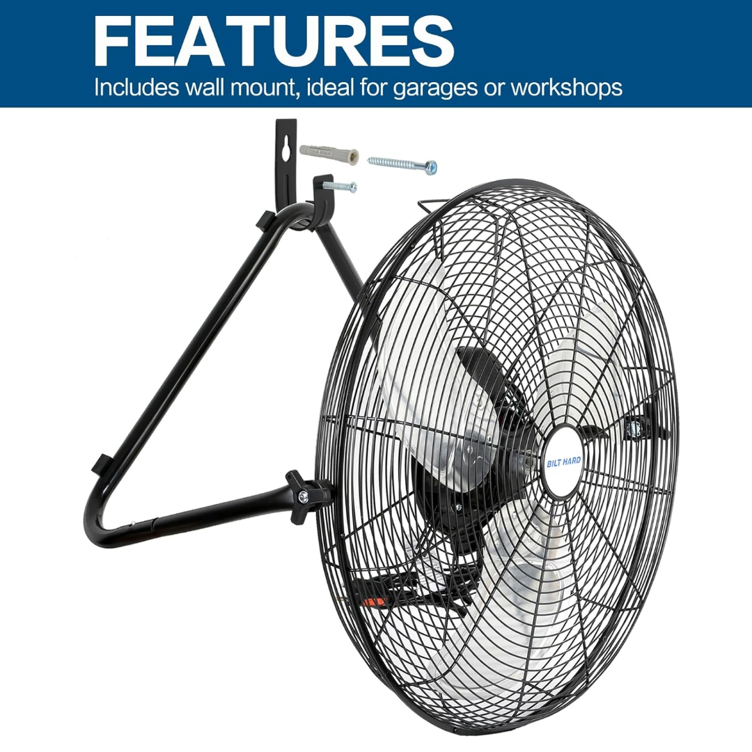 BILT HARD 20" High Velocity Floor Fan, 4600 CFM 3-Speed Industrial Sho ...