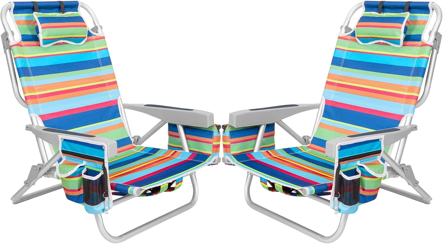 Romswi Beach Chairs 5 Position, 2 Pack Portable Folding Backpack Beach ...