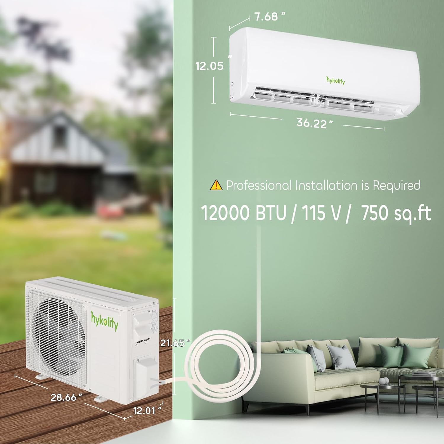 HYKOLITY Wifi Enabled 12,000 BTU Mini Split Air Conditioner & Heater ...