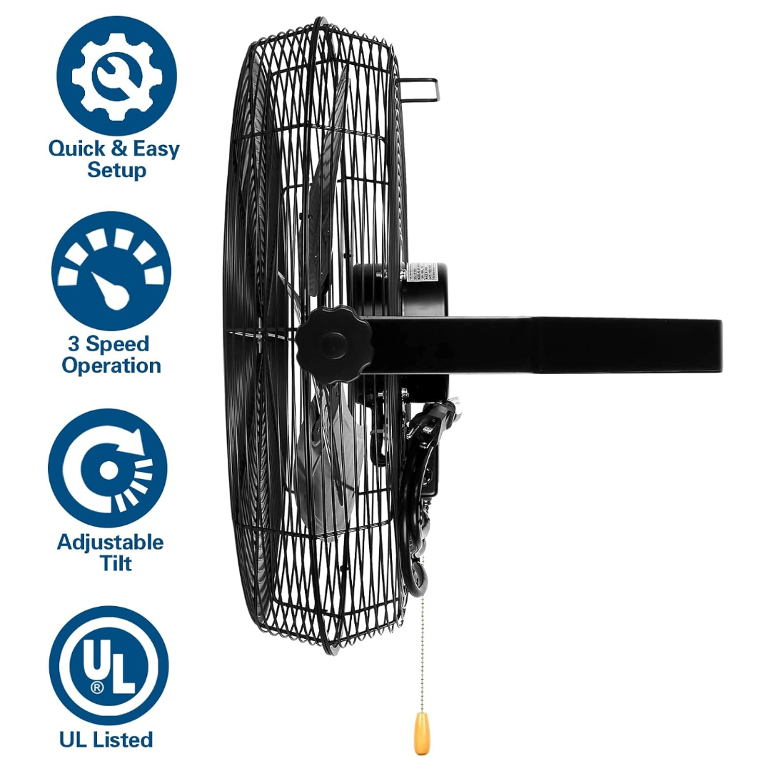 20 in. Industrial Wall Mount Fan, 4600 CFM 3-Speed High Velocity Fan ...