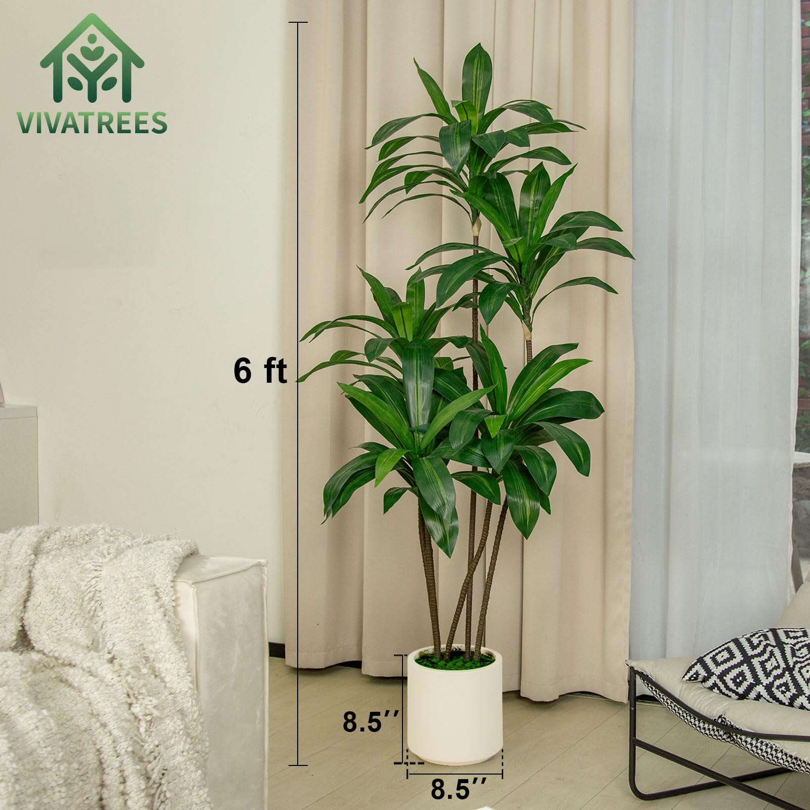 6FT Dracaena Draco Artificial Dragon Tree Realistic Dracaena Fragrans ...