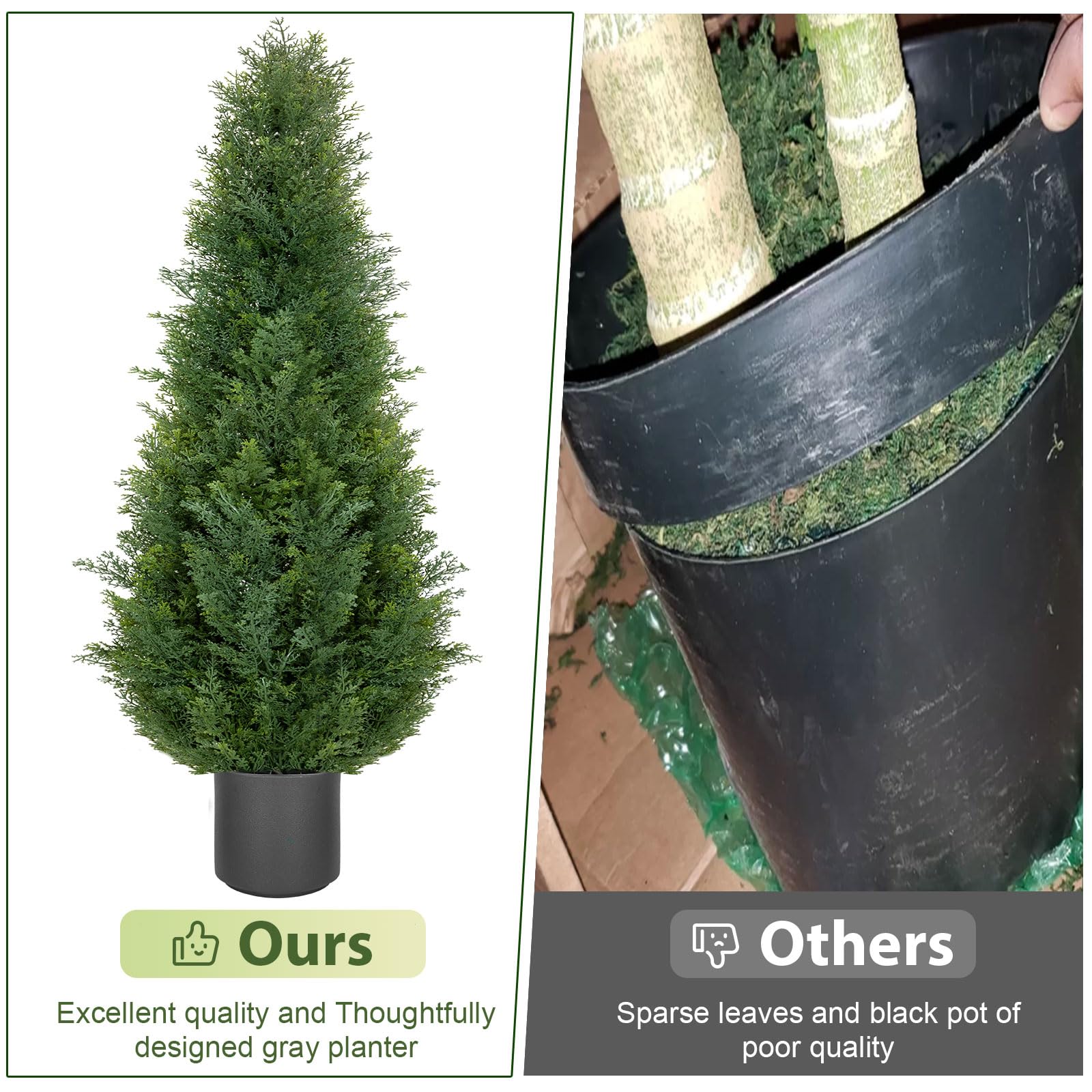 3' Artificial Cedar Topiary Trees with Gray Planter Pot, Realistic Fau ...