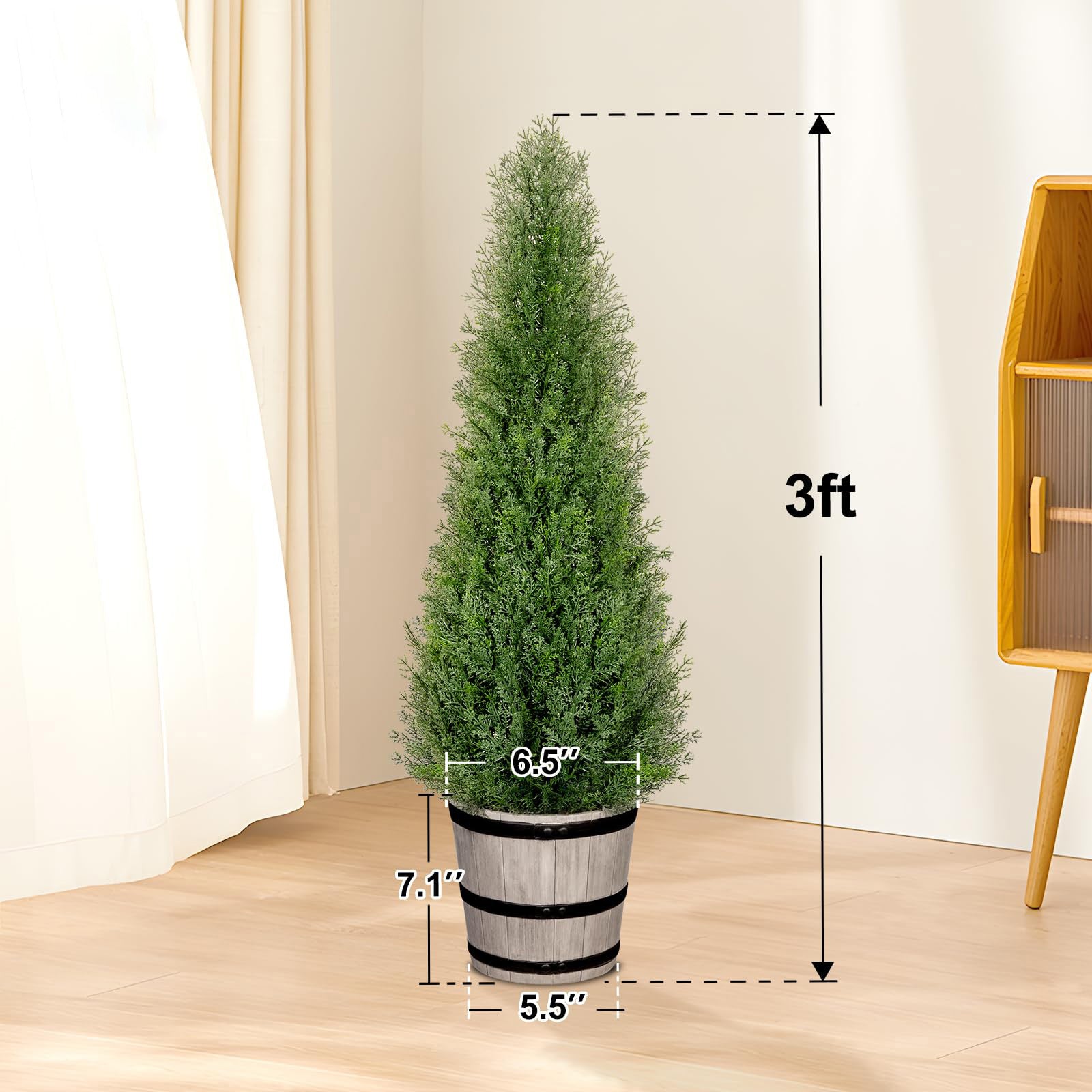 Hykolity Artificial Cedar Topiary Tree, 3FT 4FT with Barrel Planter, F