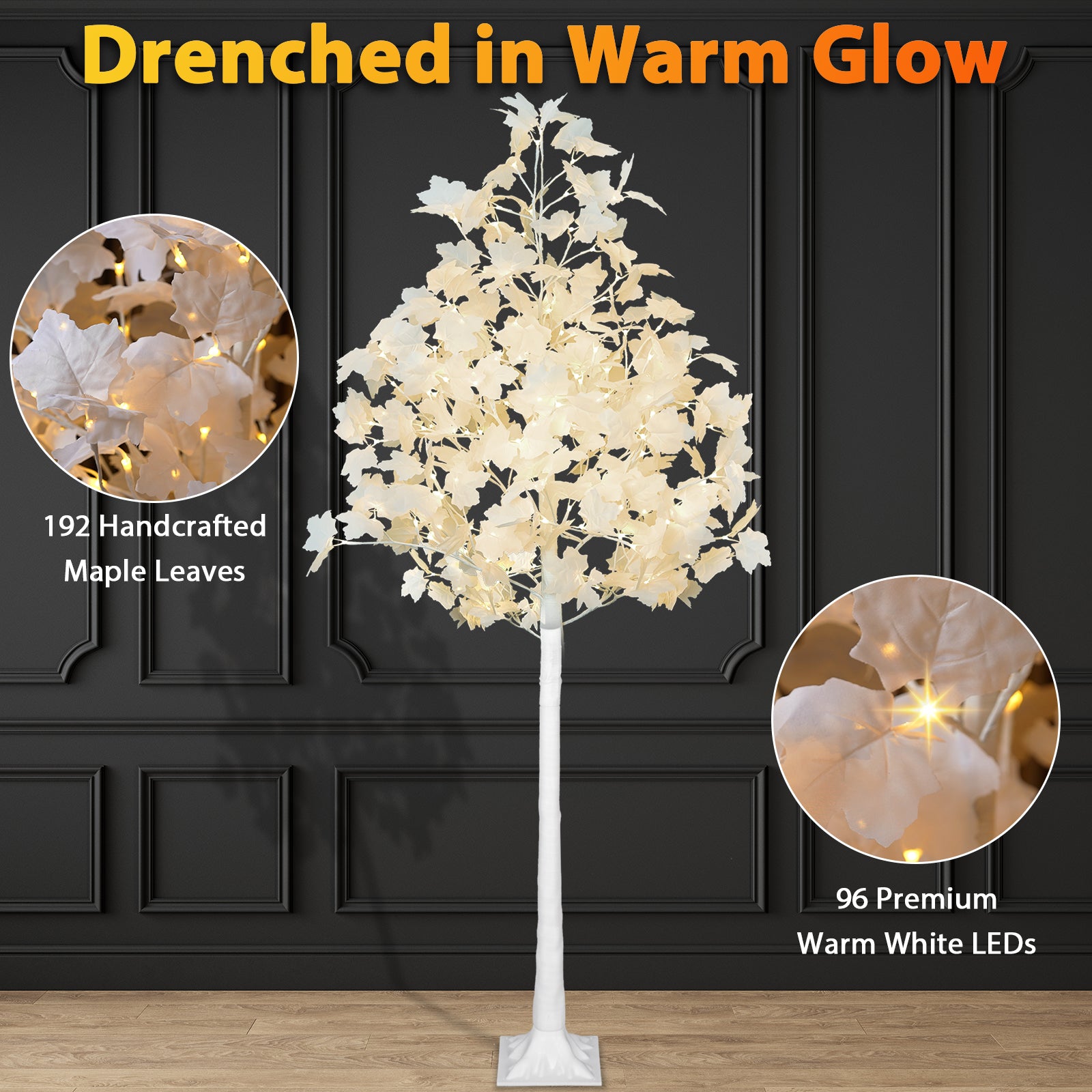 Romswi 6FT Lighted Maple Tree with White Leaves, 120LED Dual-Tone Ligh ...