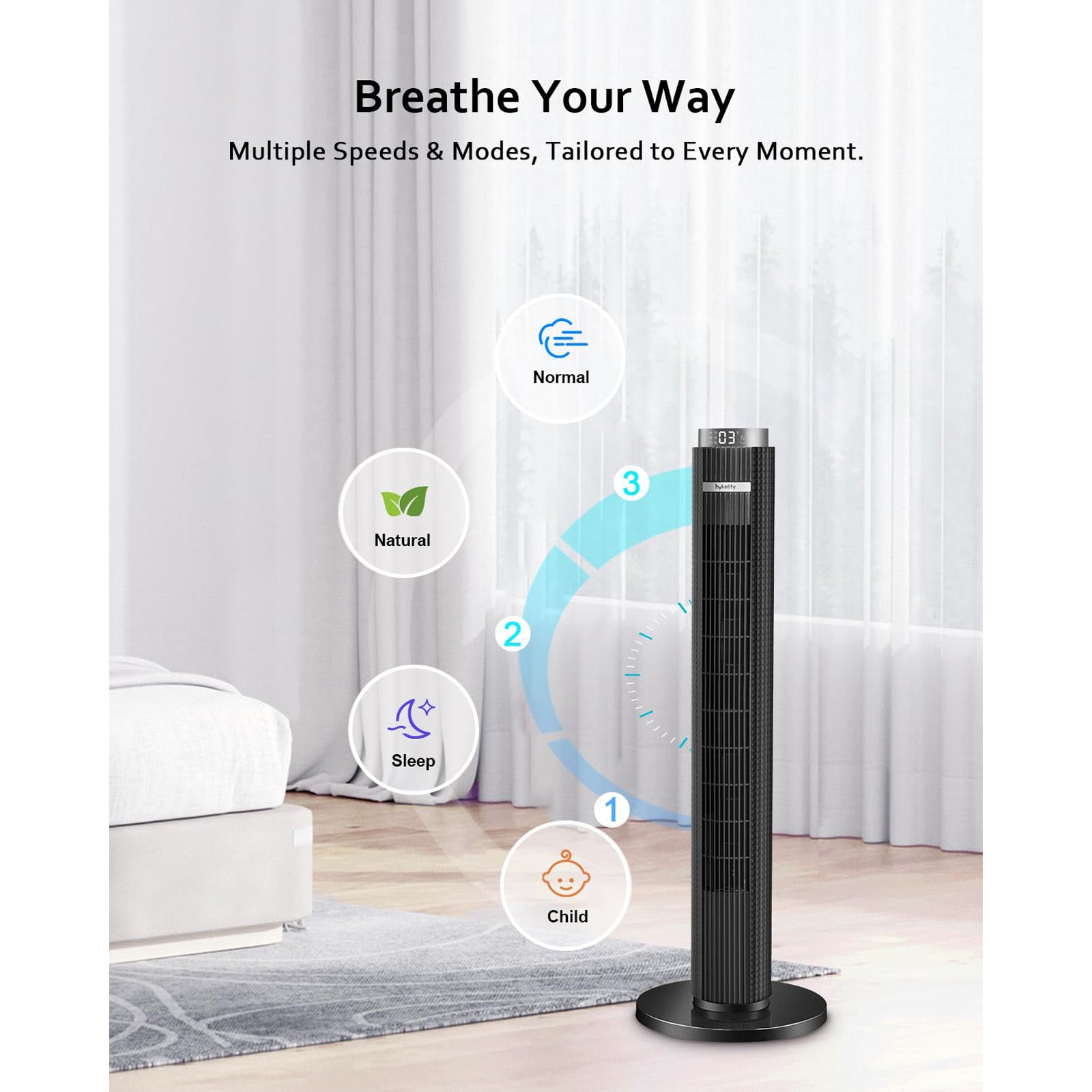 HYKOLITY 38-inch Tower Fan, Quite Oscillating Fan 3 Speed & 4 Modes Bl ...