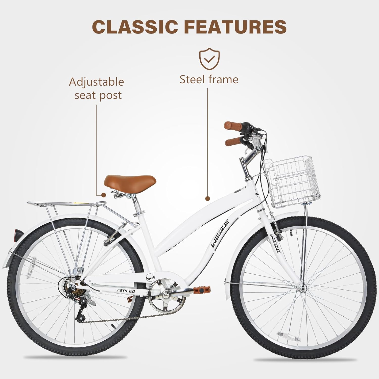 WEIZE Beach Cruiser Bike, 26 inch Commuter Bicycle for Adults – Hykolity