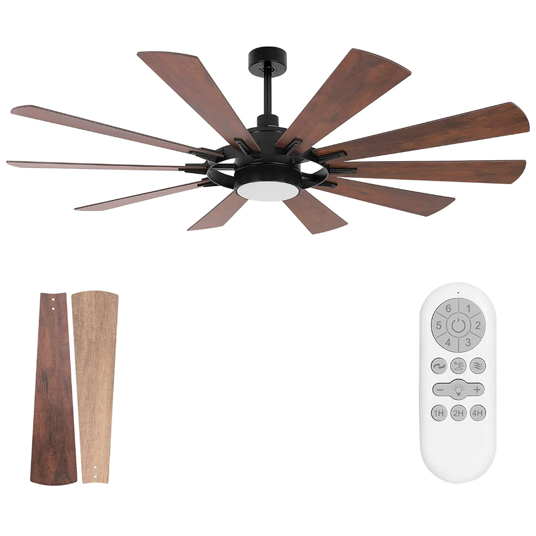 Walnut 65 Inch DC Motor Ceiling Fan with LED Light(3000K/4000K/5000K ...