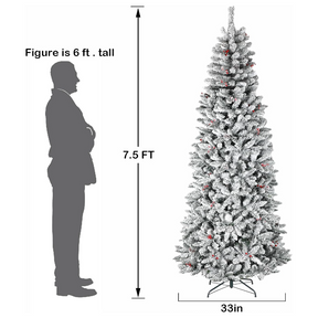 Hykolity Prelit Snow Flocked Pencil Slim Christmas Tree