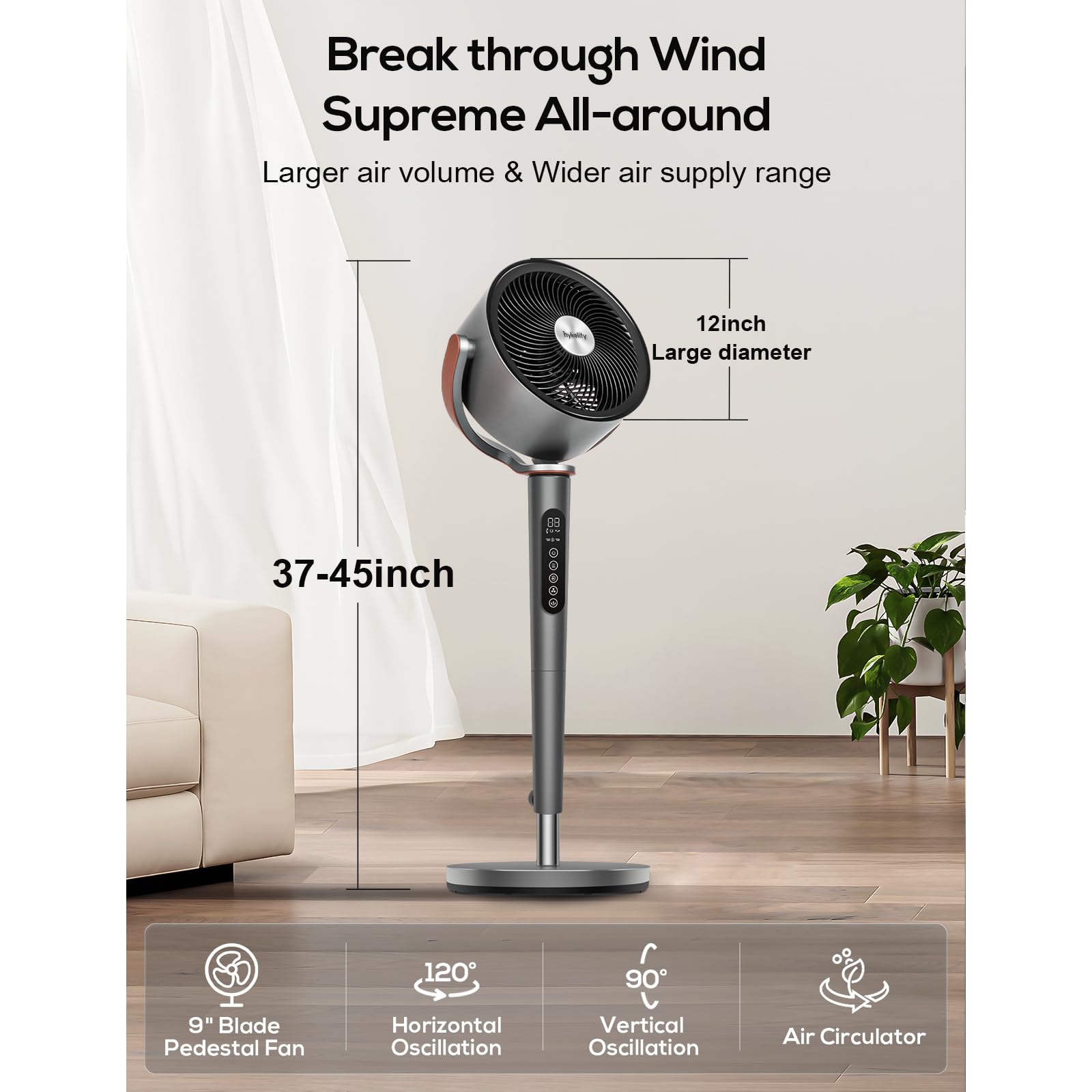 HYKOLITY Large Pedestal Fan 120° Quiet Osciallating Fan for Bedroom 85 ...