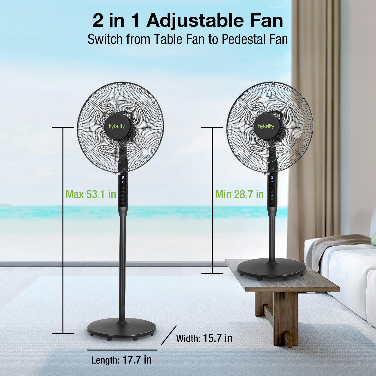 HYKOLITY Oscillating Pedestal Fan, 16 in Ultra Quiet Standing Fan with ...