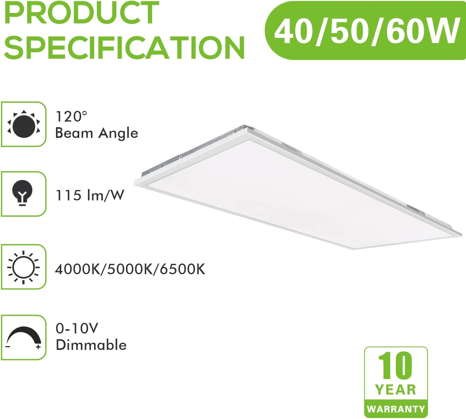 2x4 FT LED Flat Panel Troffer Light, 40/50/60W, 3CCT, 115LM/W, 0-10V D ...