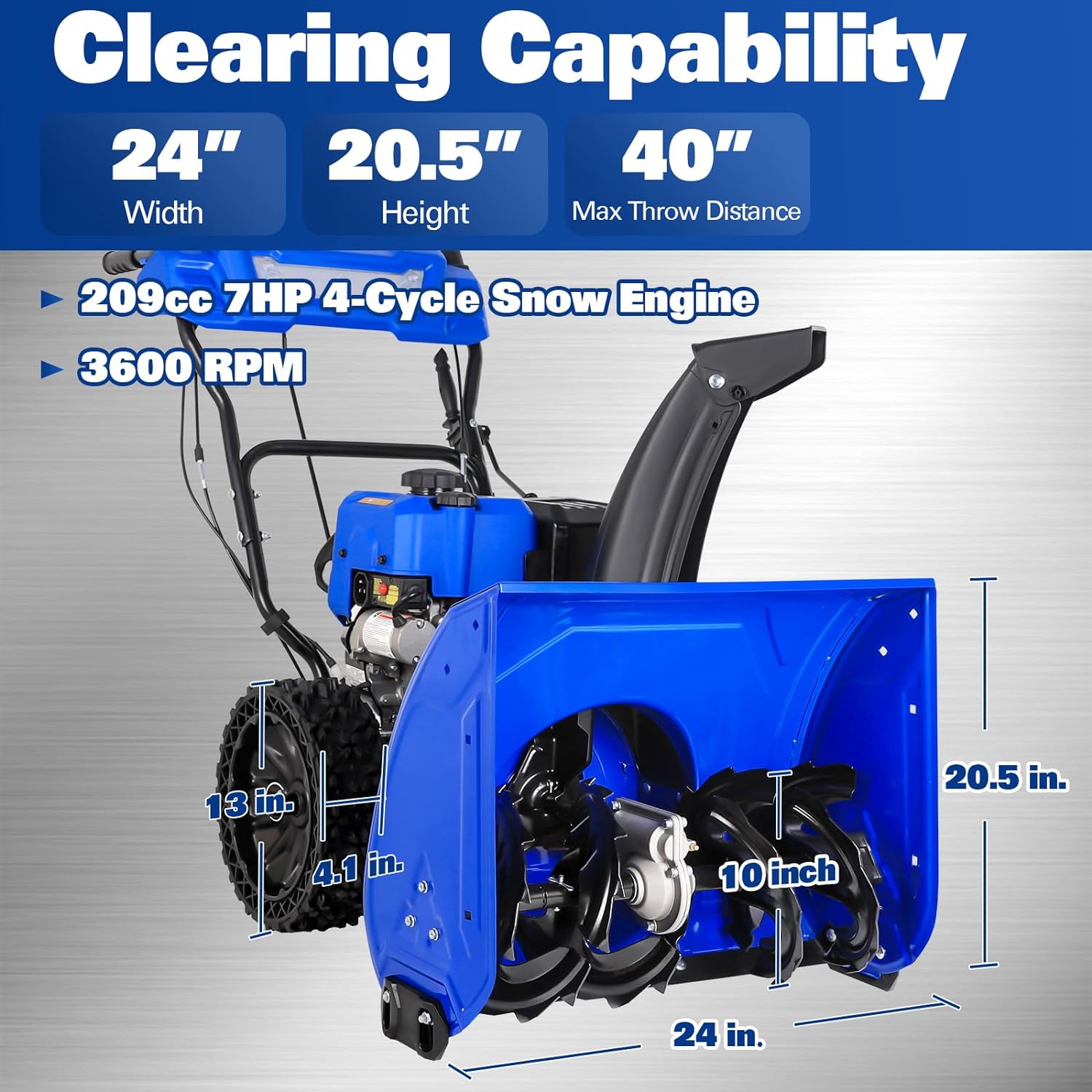 24-Inch 2-Stage Gas Snow Blower: 209cc 7HP 4-Cycle Engine, Electric ...