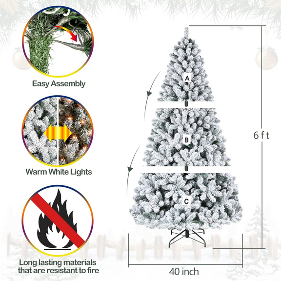 Hykolity Snow Flocked Prelit Christmas Tree with Pine Cones